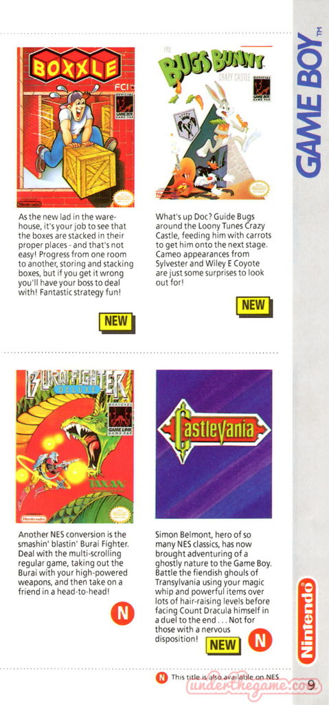 Catalogue Nintendo Game Pak - Game Boy - 1991-1992 [UKV] - underthegame.com