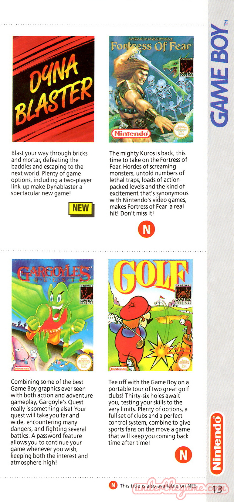 Catalogue Nintendo Game Pak - Game Boy - 1991-1992 [UKV] - underthegame.com