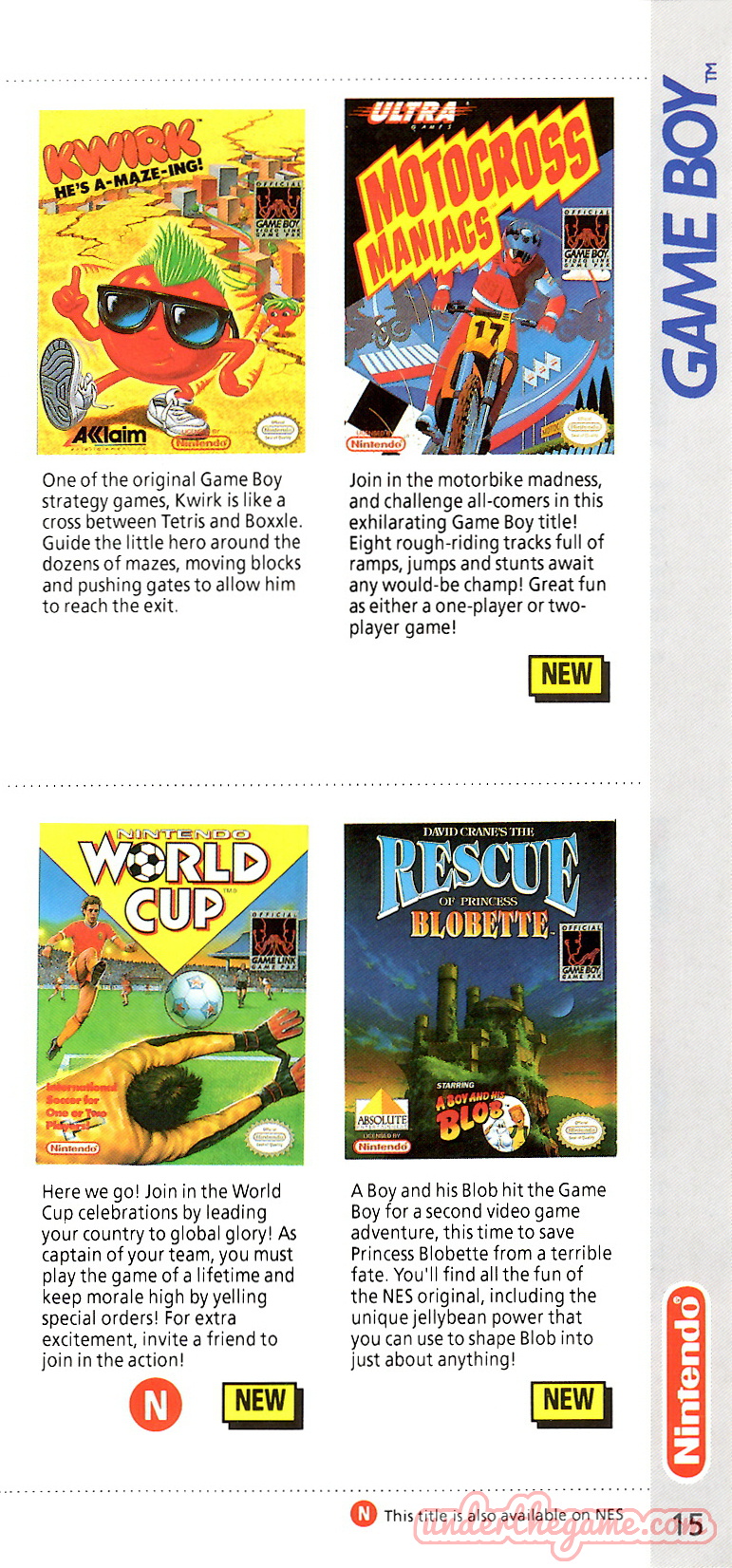 Catalogue Nintendo Game Pak - Game Boy - 1991-1992 [UKV] - underthegame.com